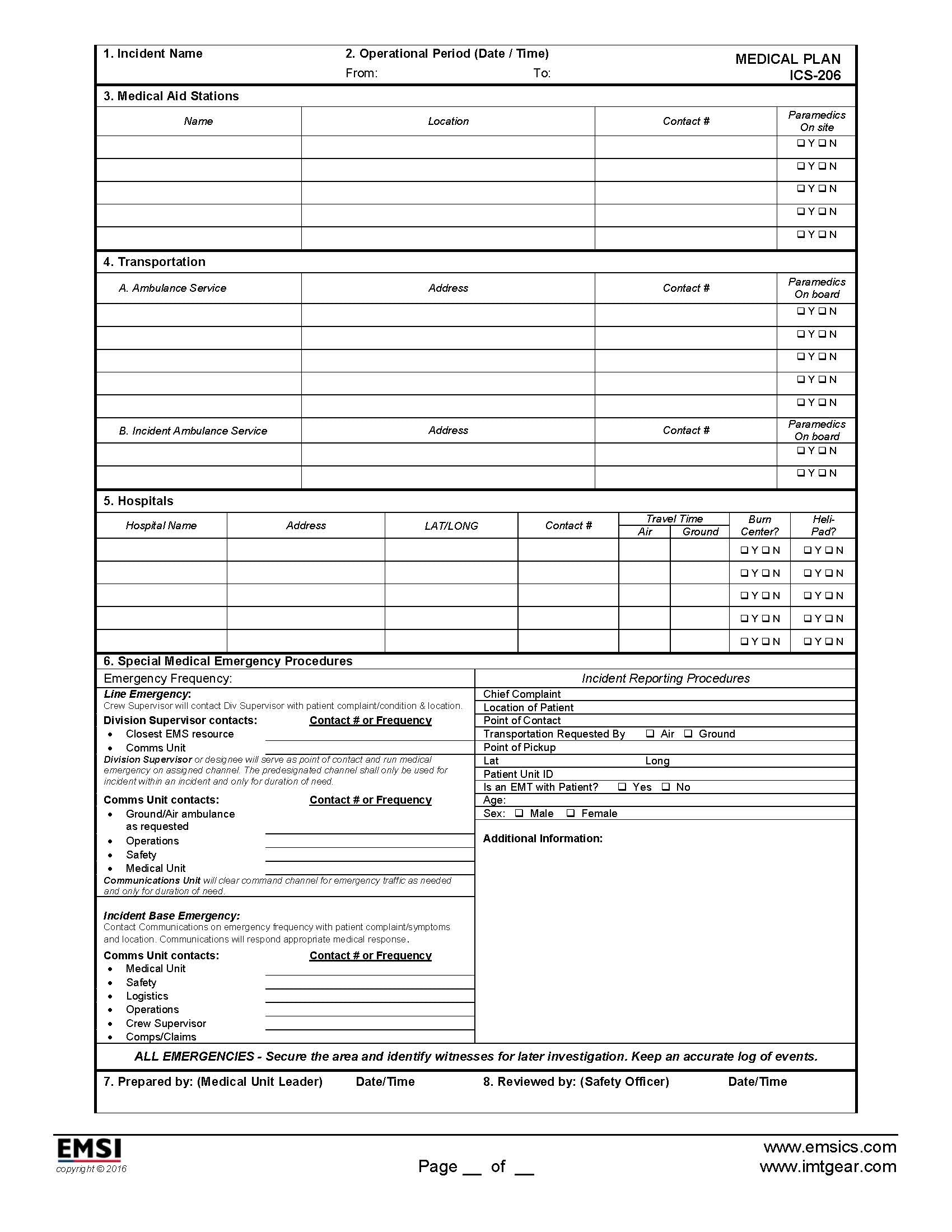 Ics 206 Medical Plan Form