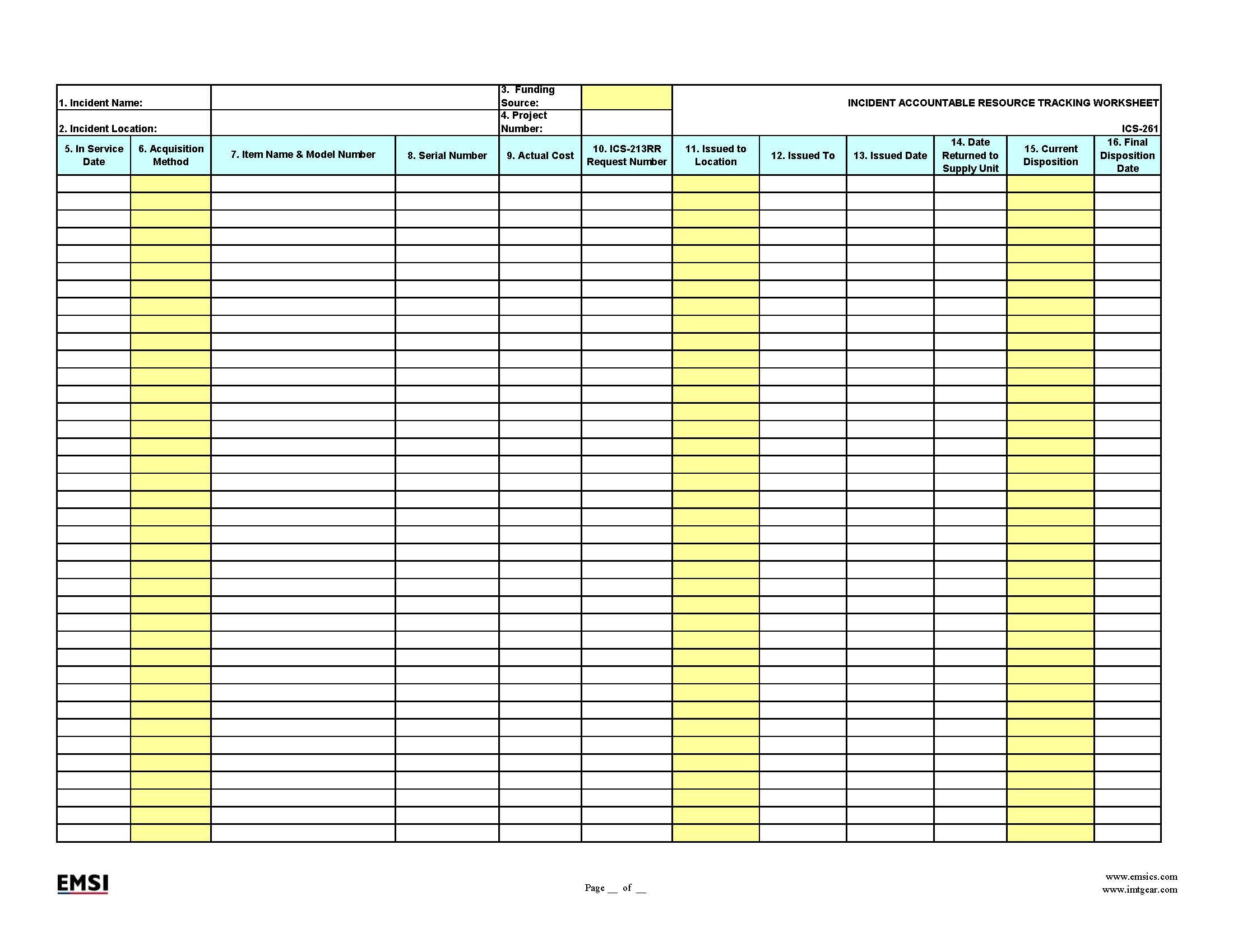 ICS-261 Incident Accountable Resource Tracking Sheet Form Poster