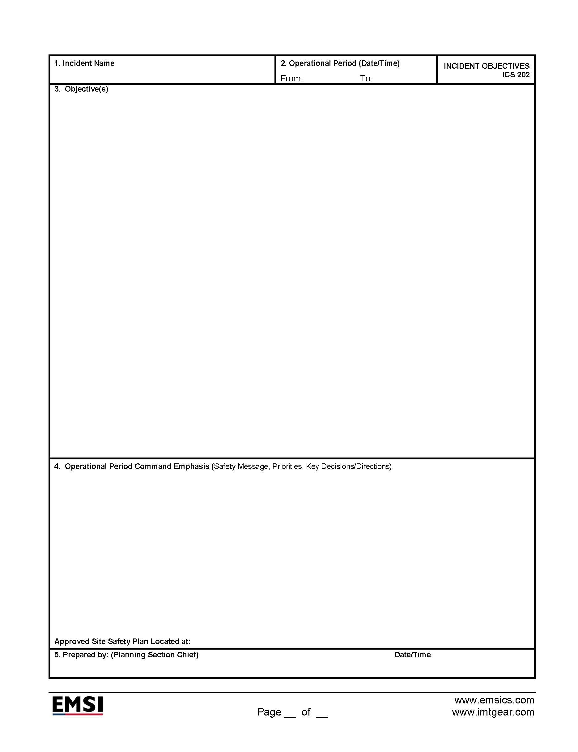 ICS-202 Incident Objectives Form