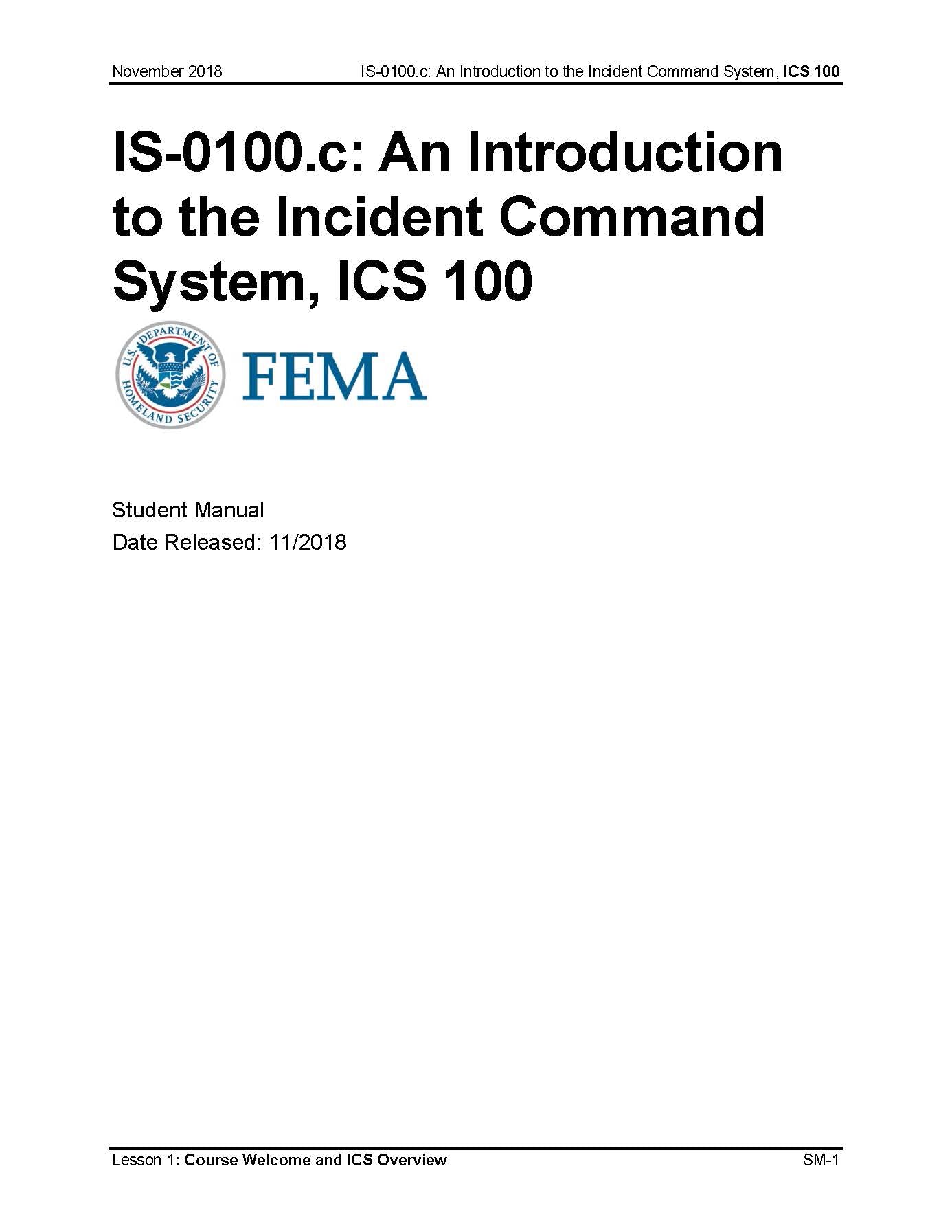 Introduction to Incident Command System, ICS-100.c Student Manual
