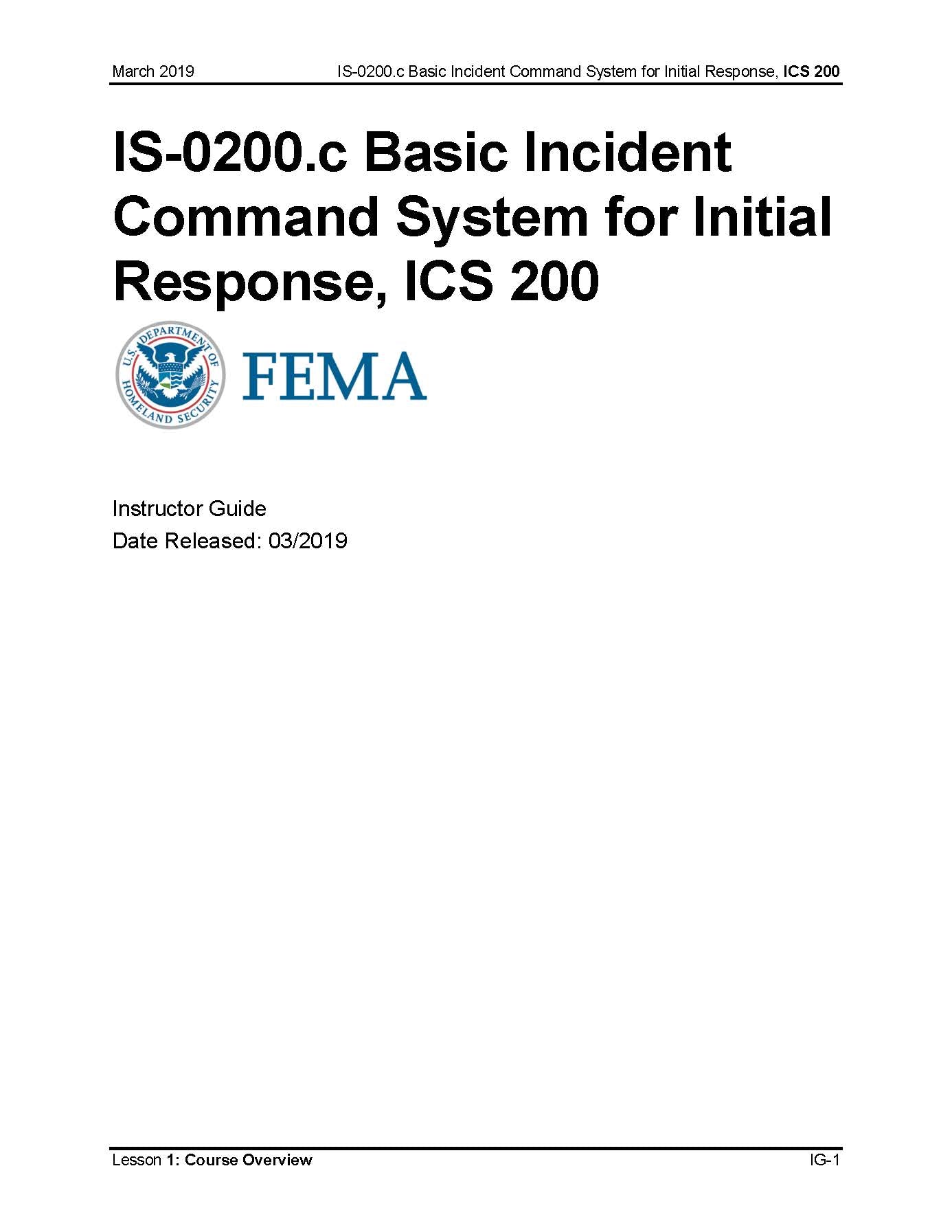 ICS for Single Resources and Initial Action Incidents, ICS-200.c Instr